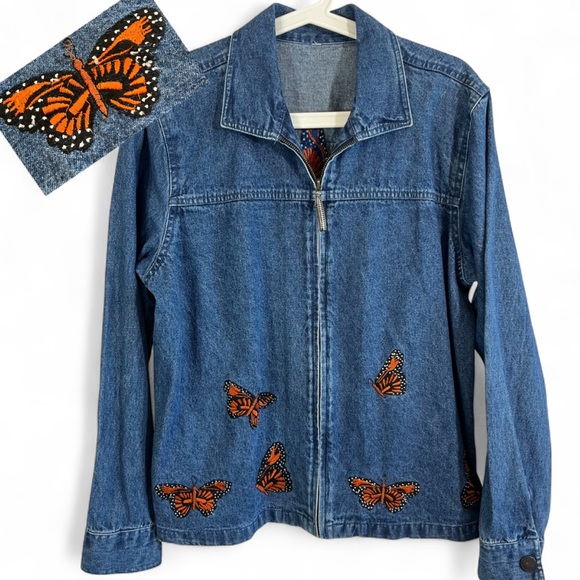Vintage | Jackets & Coats | Vintage 8s90s Embroidered Butterfly Denim ...